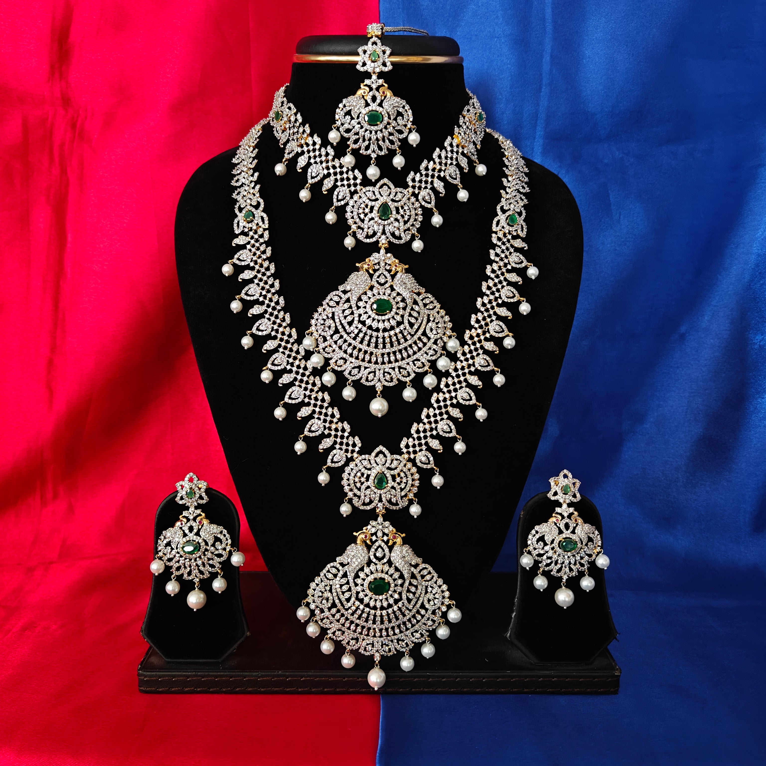 Elegant GJ Combo Set In Green Stone – Ambica Wedding Mall